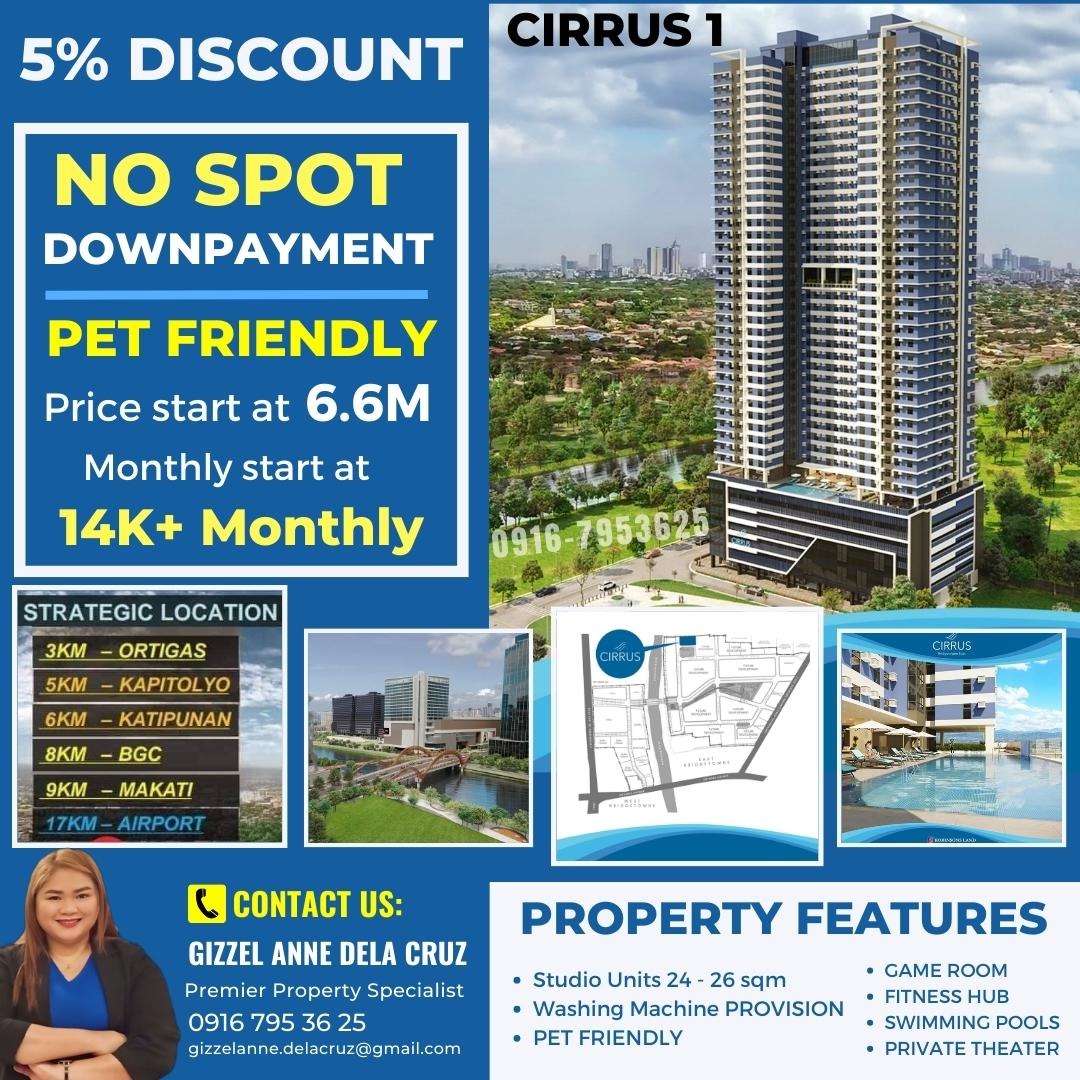 5% Discount Pre-Selling Studio units at Cirrus Tower in Bridgetowne Pasig Near BGC and Ortigas ...