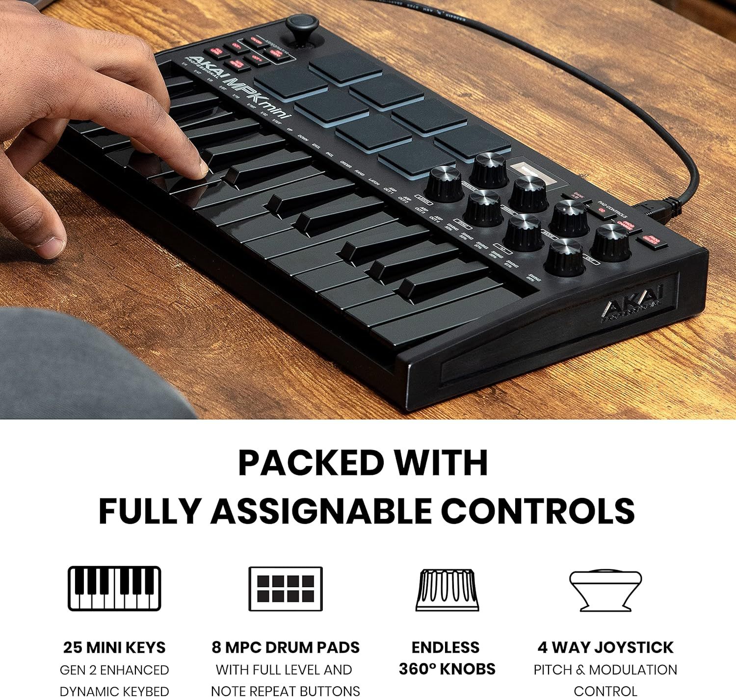 AKAI Professional MPK Mini MK3-25 Key USB MIDI Keyboard Controller With 8 Backlit Drum Pads, 8 ...