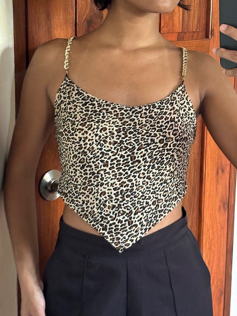 Animal print with gold chain straps, Women's Fashion, Tops, Blouses on ...