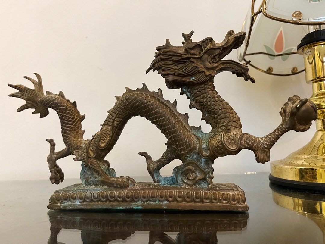 Antique Bronze Dragon “Grasping Pearl of Sucess”, Hobbies & Toys ...