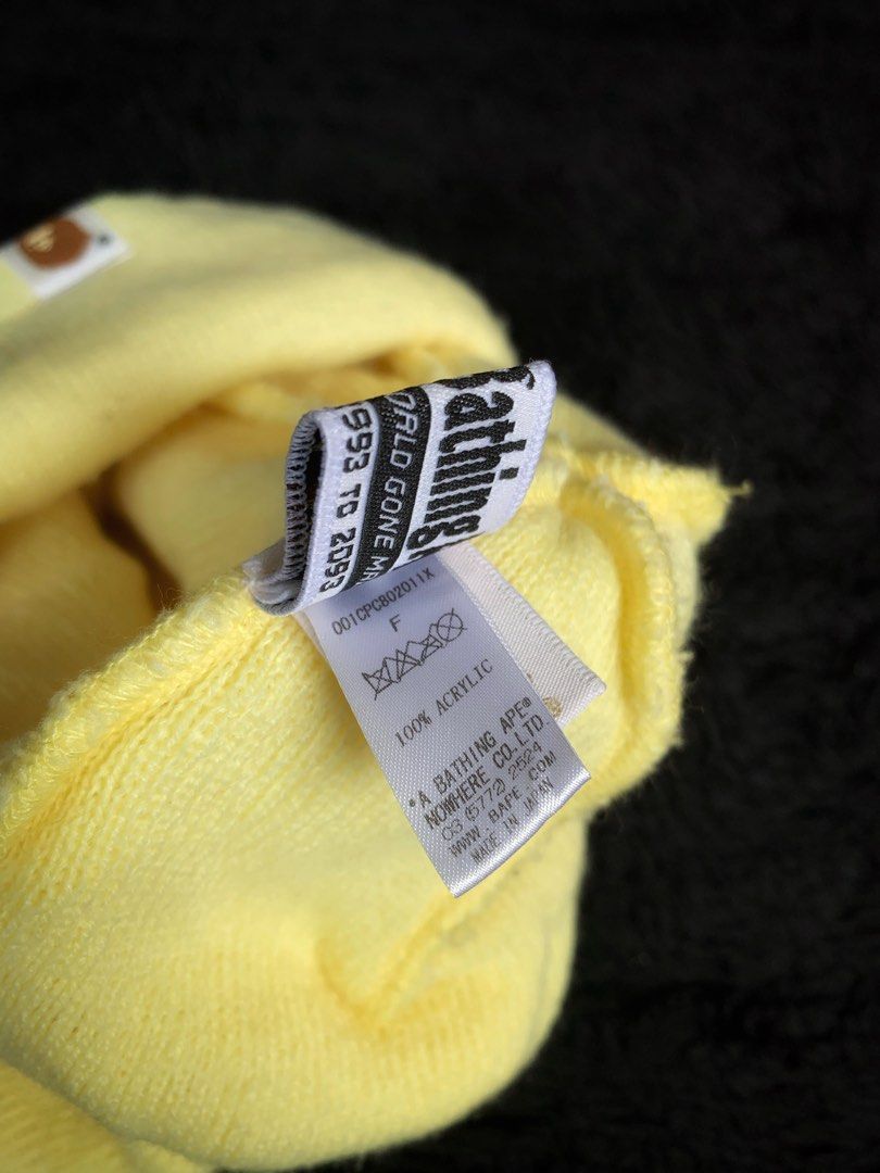 Authentic Bape Japan “Bape” Font Logo Lemon Yellow Beanie, Women's ...