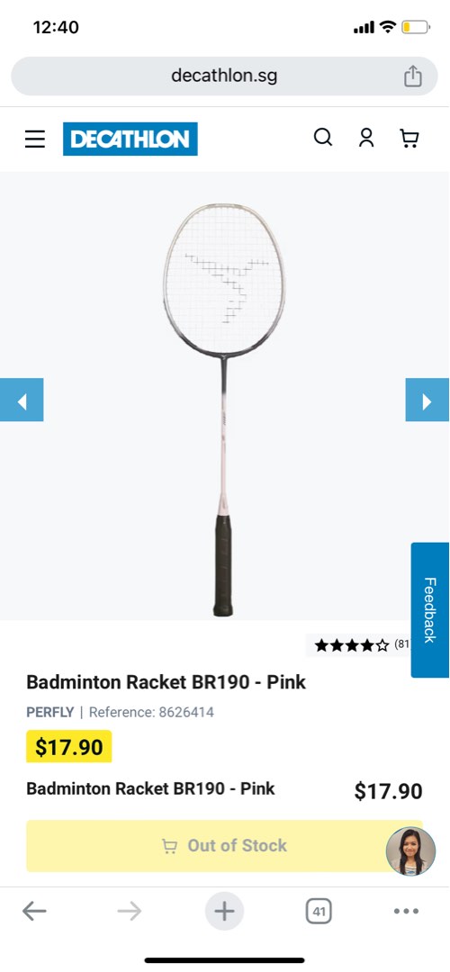 Badminton Racket BR190 - Pink, Sports Equipment, Sports & Games, Racket ...