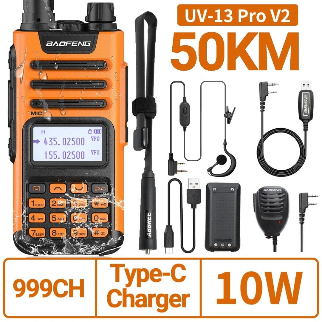 BaoFeng UV-13 PRO V2 Dual Band 999 Channels Walkie Talkie Type-C 16KM Long Range S22 UV-5R ...