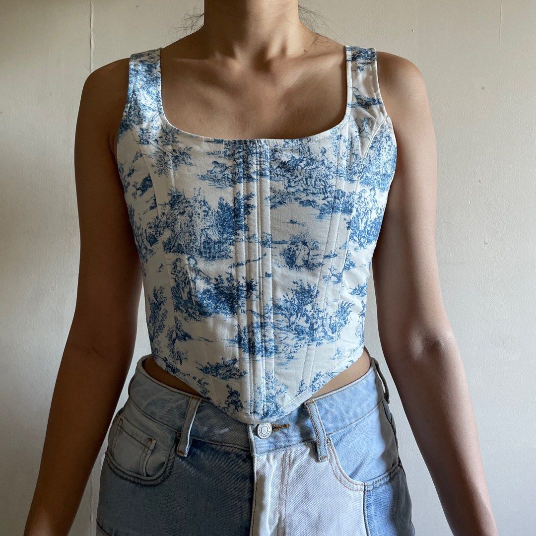 Blue Corset Top, Women's Fashion, Tops, Sleeveless on Carousell
