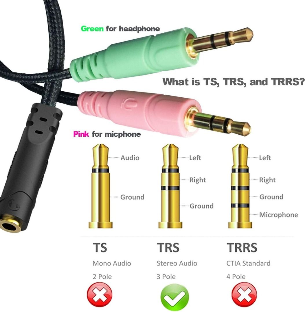 [C65] Headset 3.5mm Female to 2 Male Y Splitter Cable for PC 3.5mm Jack ...