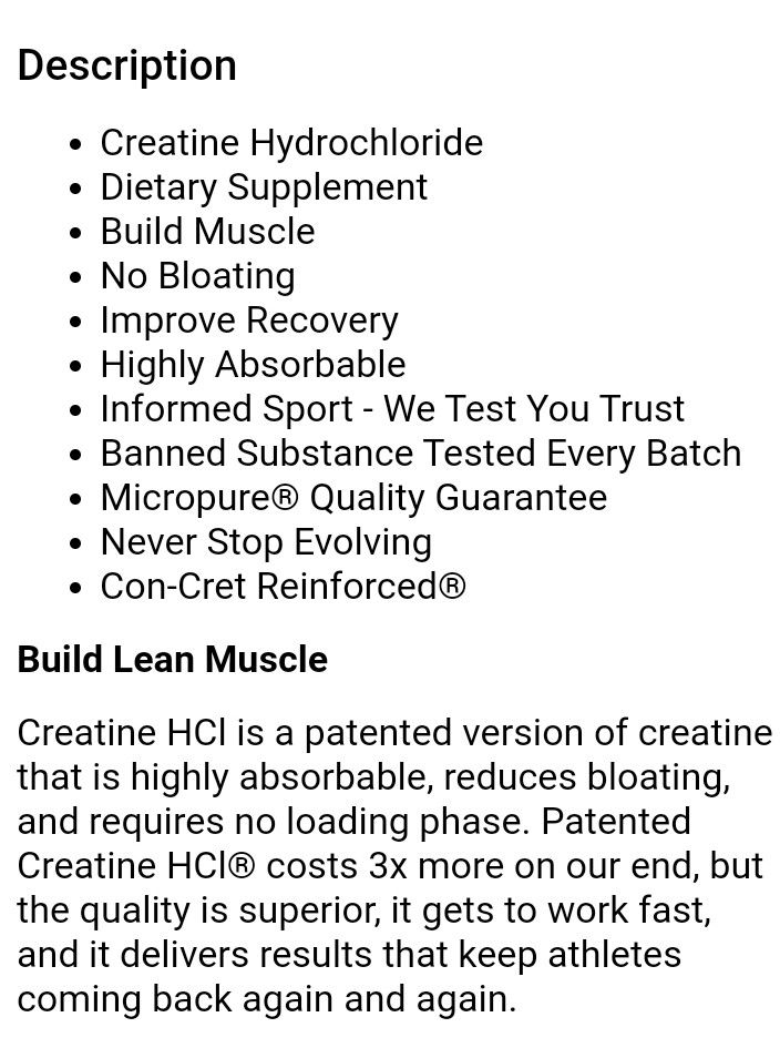 Creatine HCL, Health & Nutrition, Health Supplements, Sports & Fitness ...