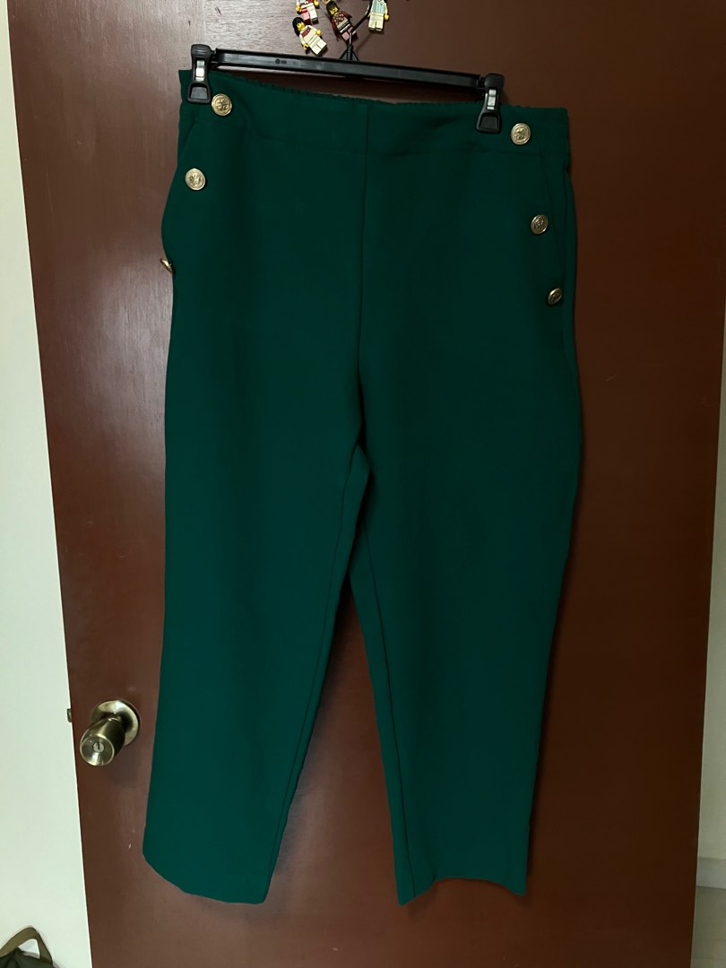 Emerald green gold button pants, Women's Fashion, Bottoms, Other ...