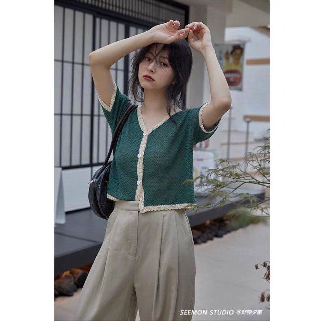 Forest Green Crochet Top, Women's Fashion, Tops, Blouses on Carousell