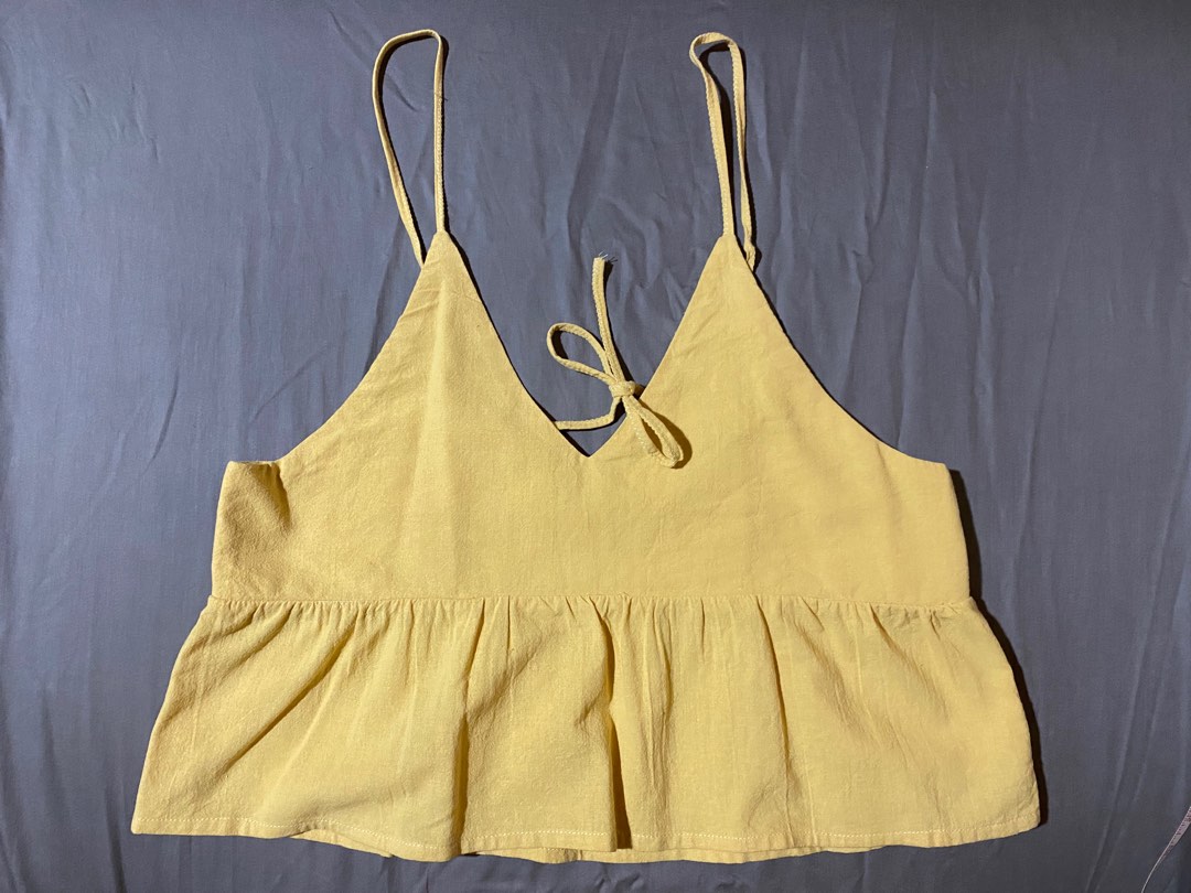 Foxglove Yellow Linen Top, Women's Fashion, Tops, Sleeveless on Carousell