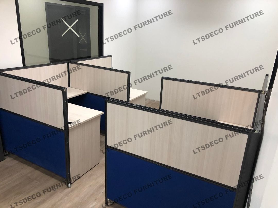 FULL FABRIC PARTITION IN L-TYPE LAMINATED WORKTOP TABLE OFFICE ...