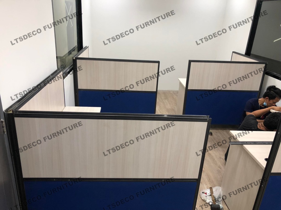 FULL FABRIC PARTITION IN L-TYPE LAMINATED WORKTOP TABLE OFFICE ...