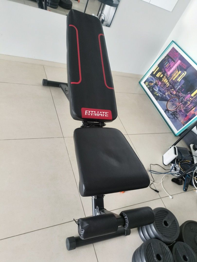 Gym workout bench (Fitmate) and Barbell set (can buy individually ...