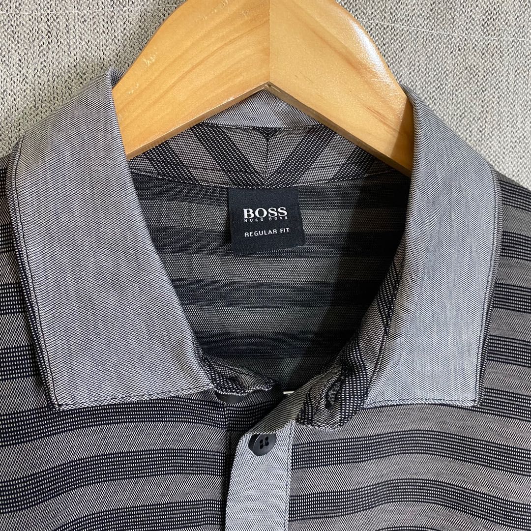 Hugo Boss - Gray Stripe Polo shirt, Men's Fashion, Activewear on Carousell