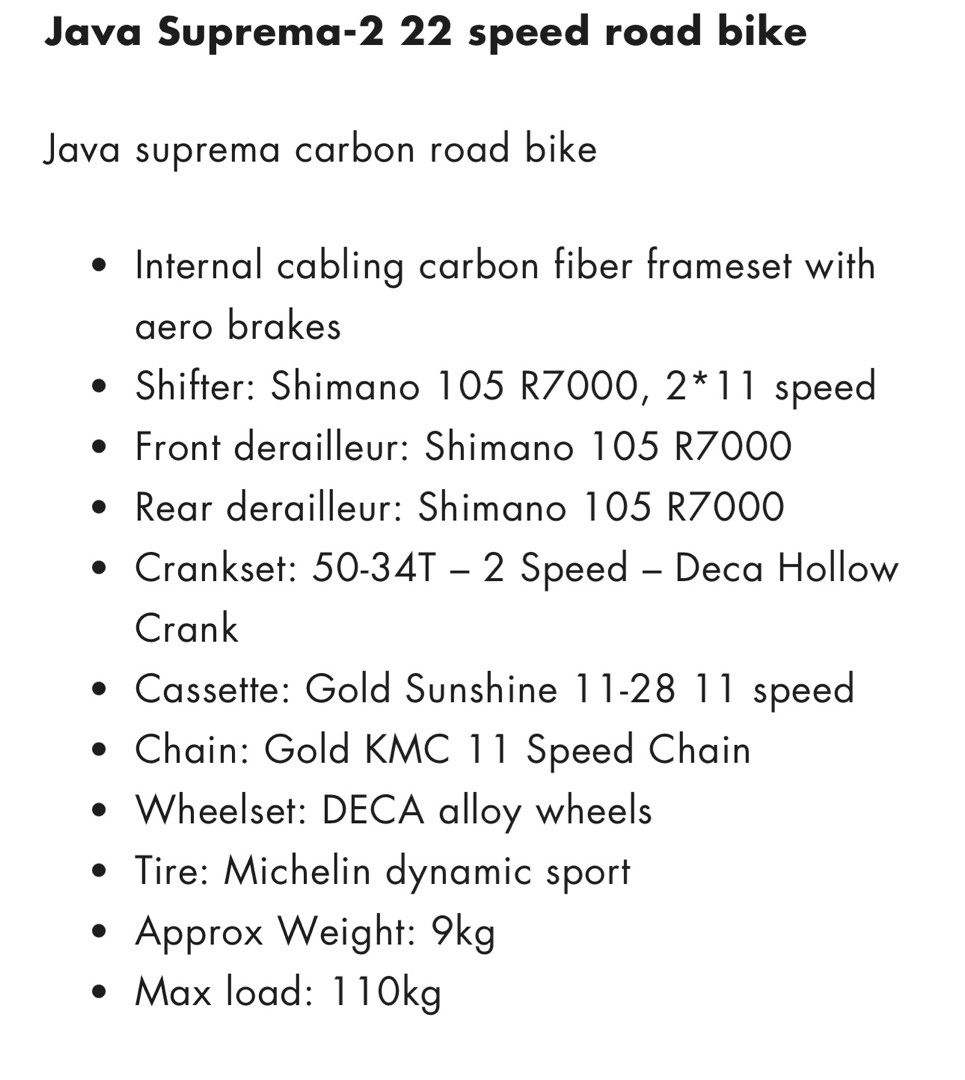 JAVA SUPREMA CARBON ROAD BIKE, Sports Equipment, Bicycles & Parts, Bicycles on Carousell