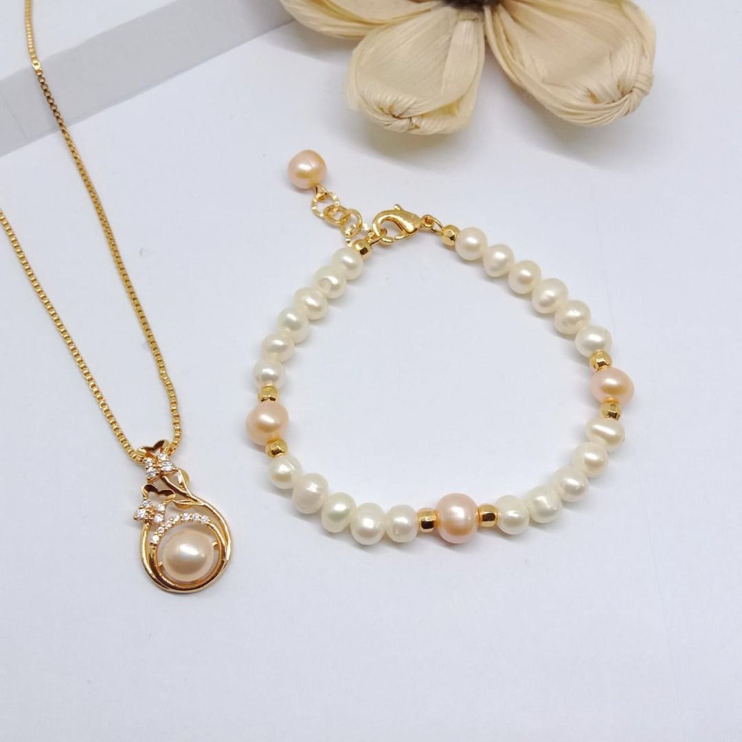 Kalung dan gelang Mutiara Tawar cantik desain istimewa, Barang Mewah ...