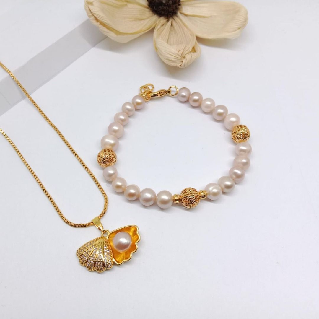 Kalung dan gelang Mutiara Tawar cantik desain istimewa, Barang Mewah ...