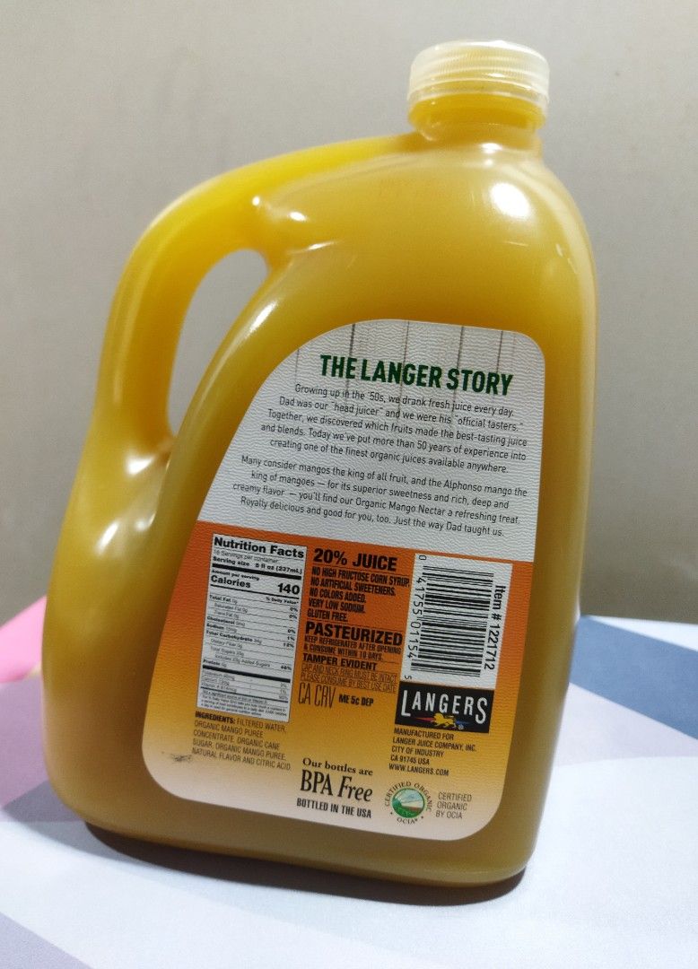 Langers Organic Mango Nectar Juice 1 Gallon, Food & Drinks, Beverages ...