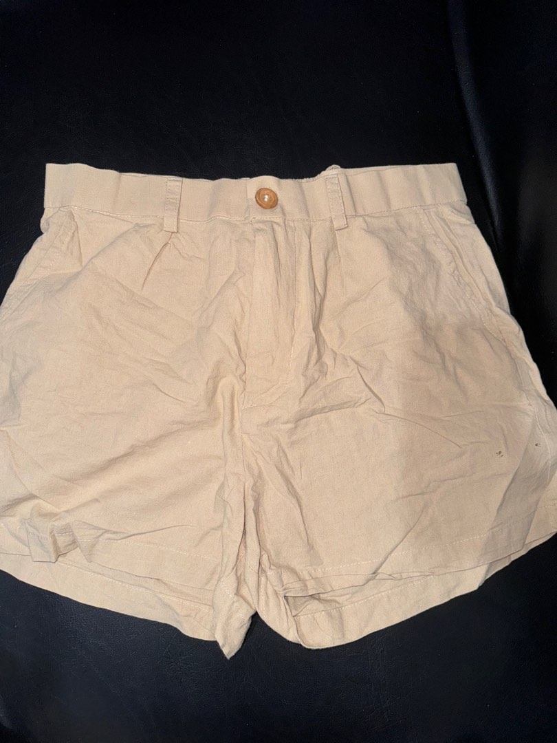 Linen Lab Khaki Shorts Linen, Women's Fashion, Bottoms, Shorts on Carousell