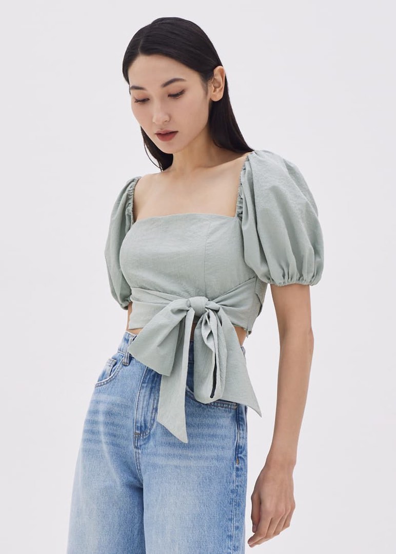 Love bonito Nethra Puff Sleeve Tie Wrap Top | Zara Bershka Mango Her apparel Love and flair ...