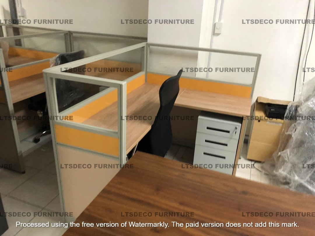 L-SHAPE WORKSTATION OFFICE PARTITION, Furniture & Home Living, Office ...