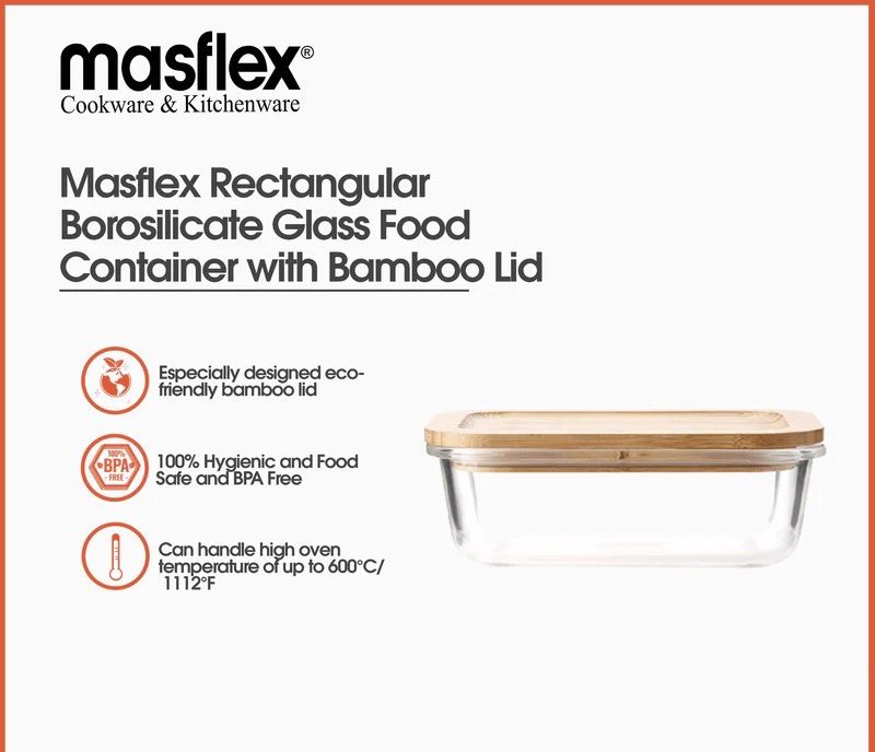 Masflex 4pc Borosilicate Glass Food Container with Bamboo Lid ...