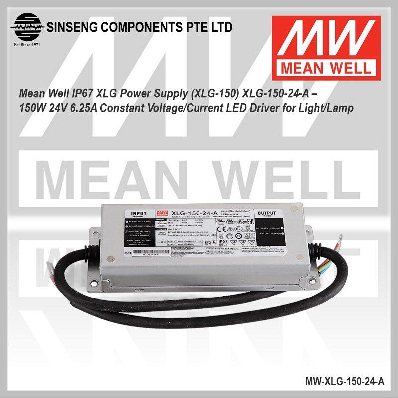 Mean Well IP67 XLG Power Supply (XLG-150-24-A) 150W 24V 6.25A Constant ...