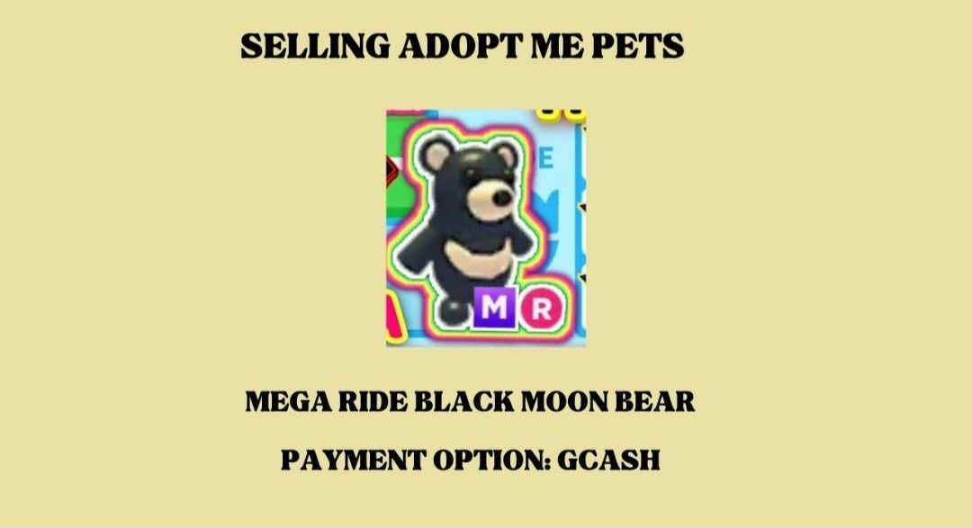 MEGA RIDE BLACK MOON BEAR ADOPT ME, Video Gaming, Gaming Accessories ...