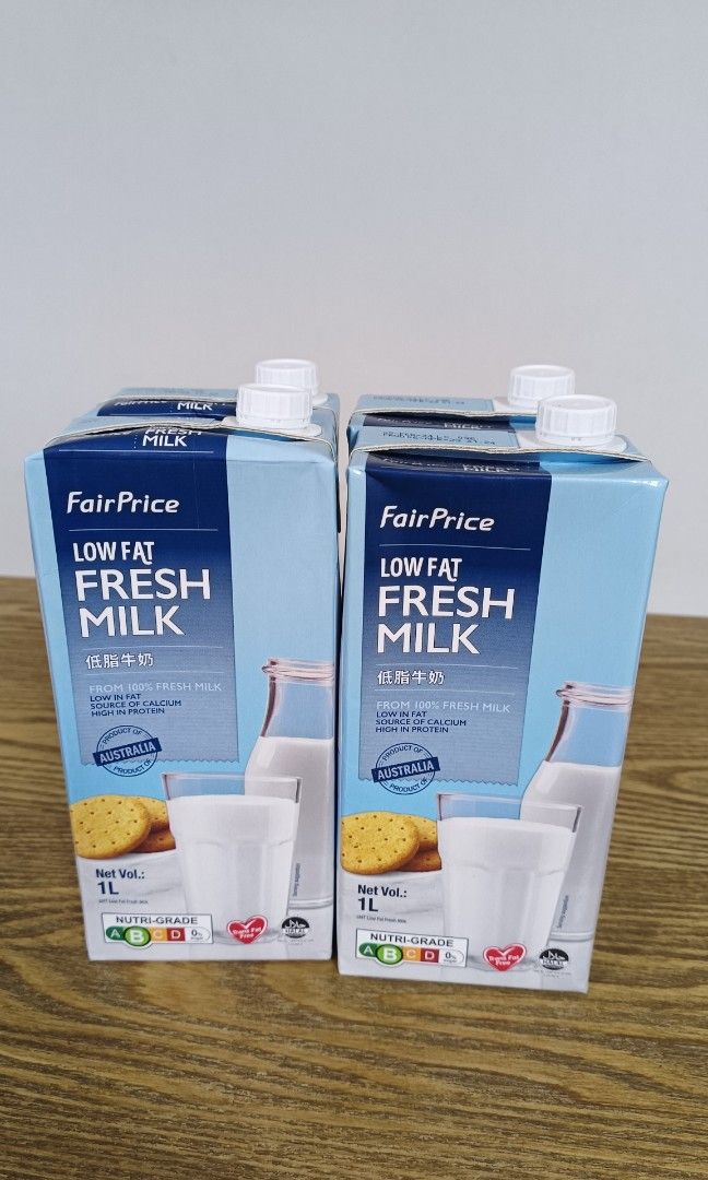 Ntuc low fat milk 1L x 4 packets, Food & Drinks, Beverages on Carousell