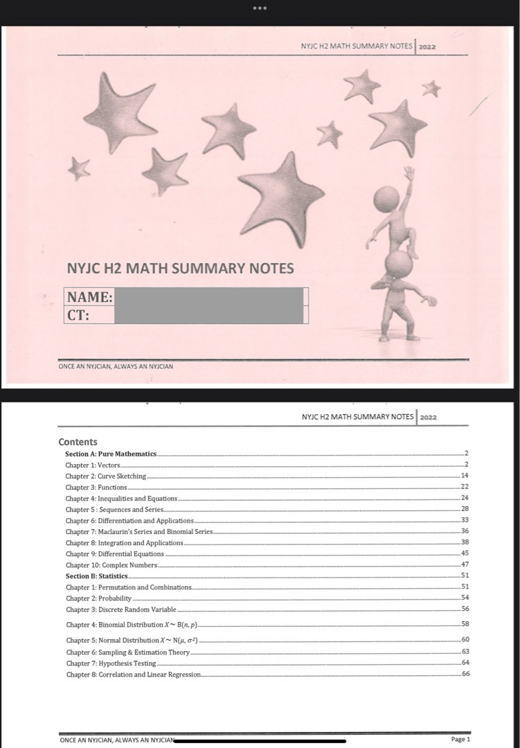 NYJC NANYANG JC H2 MATH SOFTCOPY SUMMARY NOTES, Hobbies & Toys, Books ...