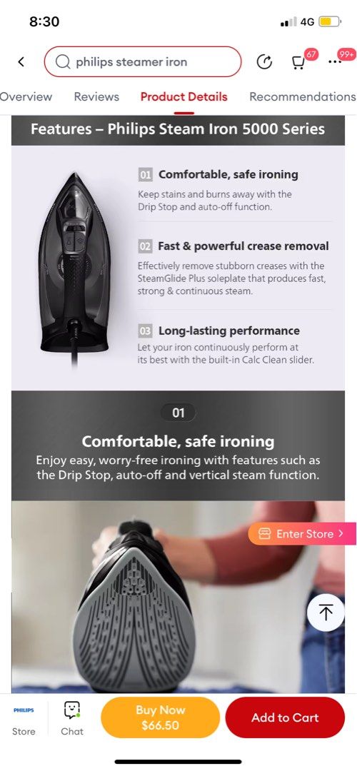 Philips 5000 Steam Iron DST5040 Steamglide Plus (BLUE), TV & Home ...