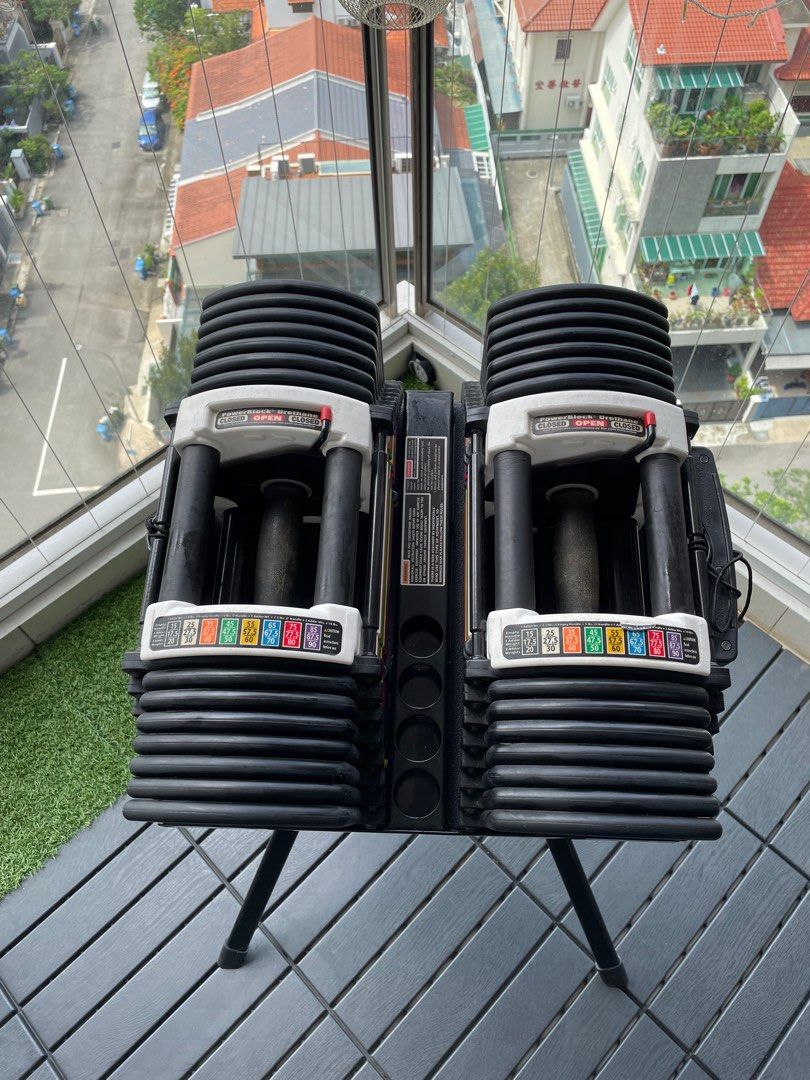 Powerblock Set 90lbs + Bench + Rack + Longbar + ext to 125lbs, Sports ...