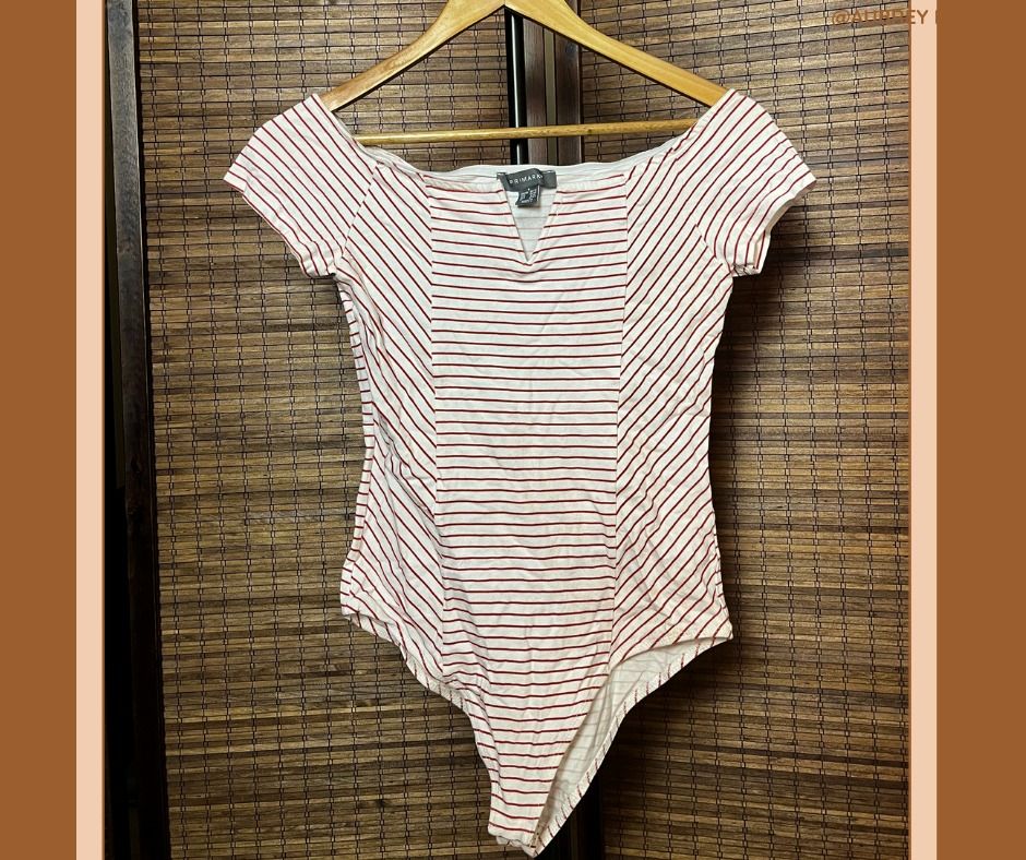 Primark Body Suit White and Red stripes with V-neck lining (with boning ...