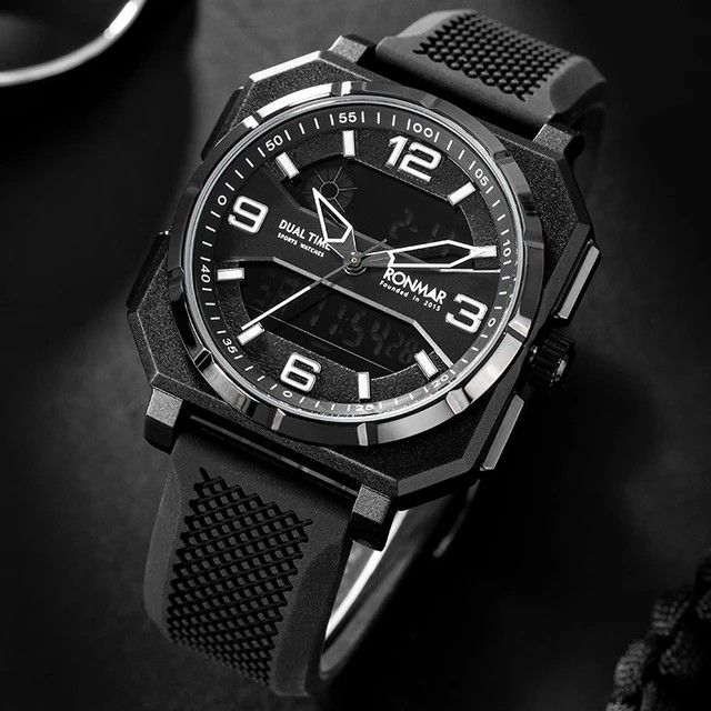 RONMAR Dual Display Design Quartz Watch For Men Cool Sports Timing ...