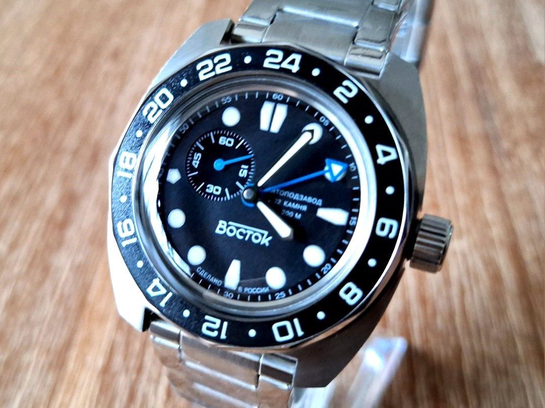 Vostok GMT Amphibia, Automatic Movement, Black dial. 24 Hour Bezel. Sub ...