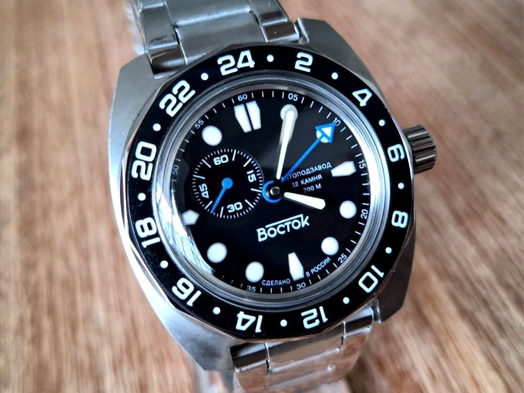 Vostok GMT Amphibia, Automatic Movement, Black dial. 24 Hour Bezel. Sub ...