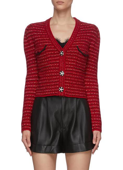 Self Portrait Red Melange Knit Tweed Cardigan (Zara-esque), Women's ...