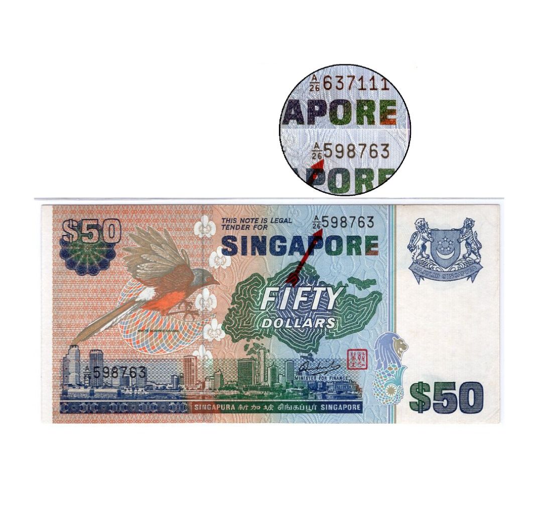 Singapore Bird Series $50 Banknote 598763 Alignment Error, Hobbies ...