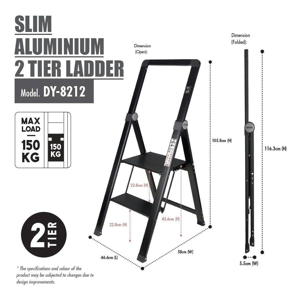 Slim ladder 2 tier Houze aluminum house 2 step light weight very stable ...