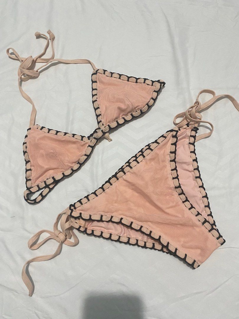 S M Pink Bikini Self Tie Two Piece Womens Fashion Swimwear Bikinis