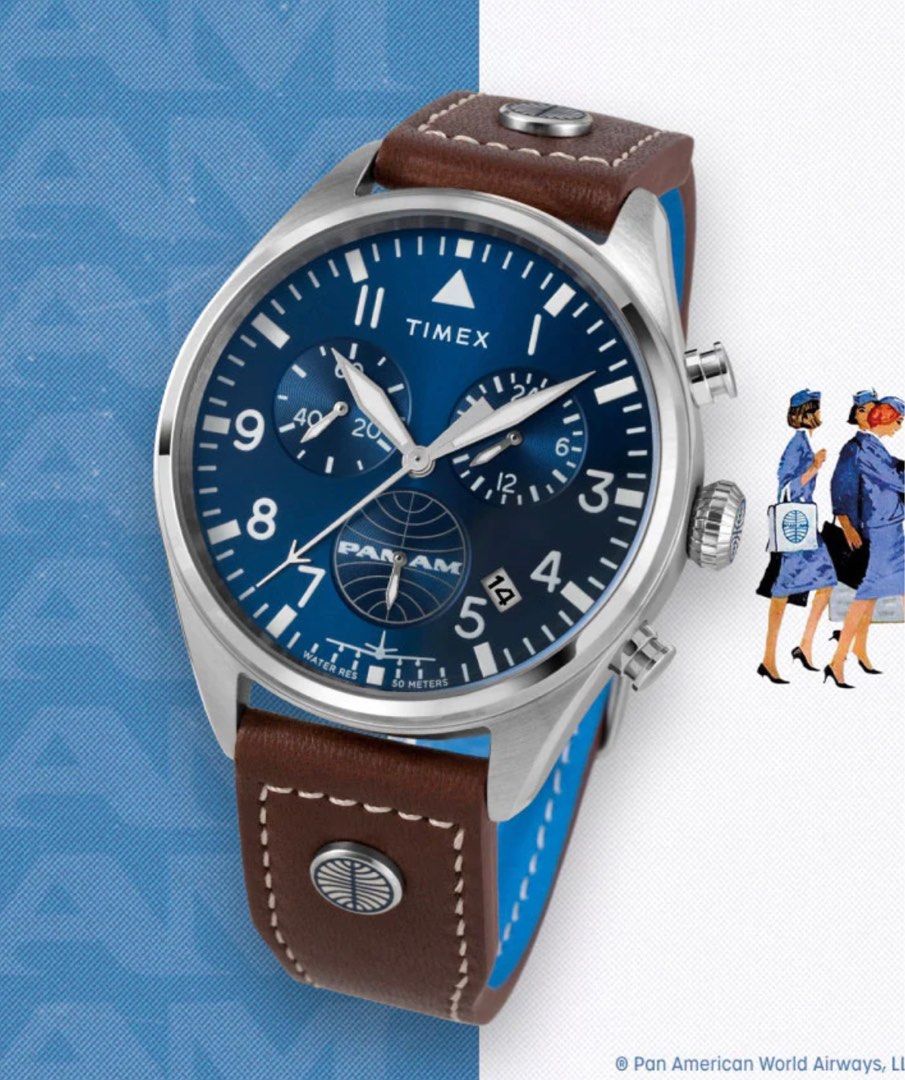 Timex X Pan Am Chronograph 42mm, Luxury, Watches on Carousell