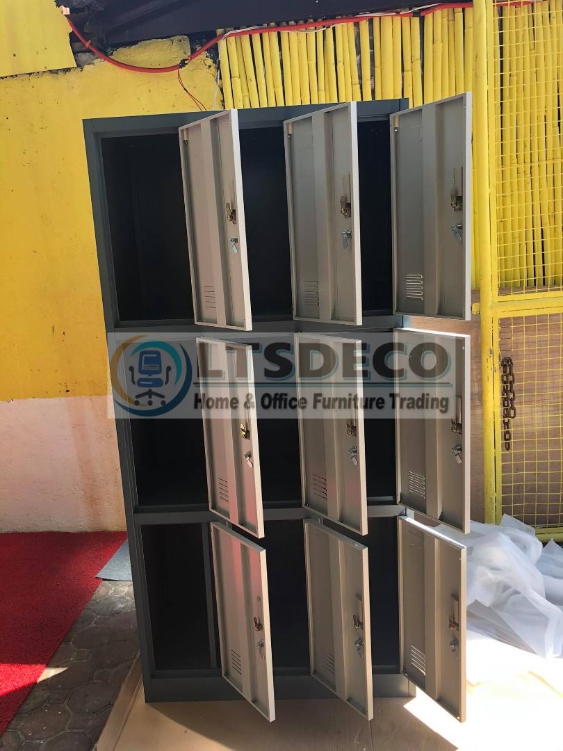 TWO-TONE 9DOOR STEEL LOCKER OFFICE PARTITION, Furniture & Home Living ...