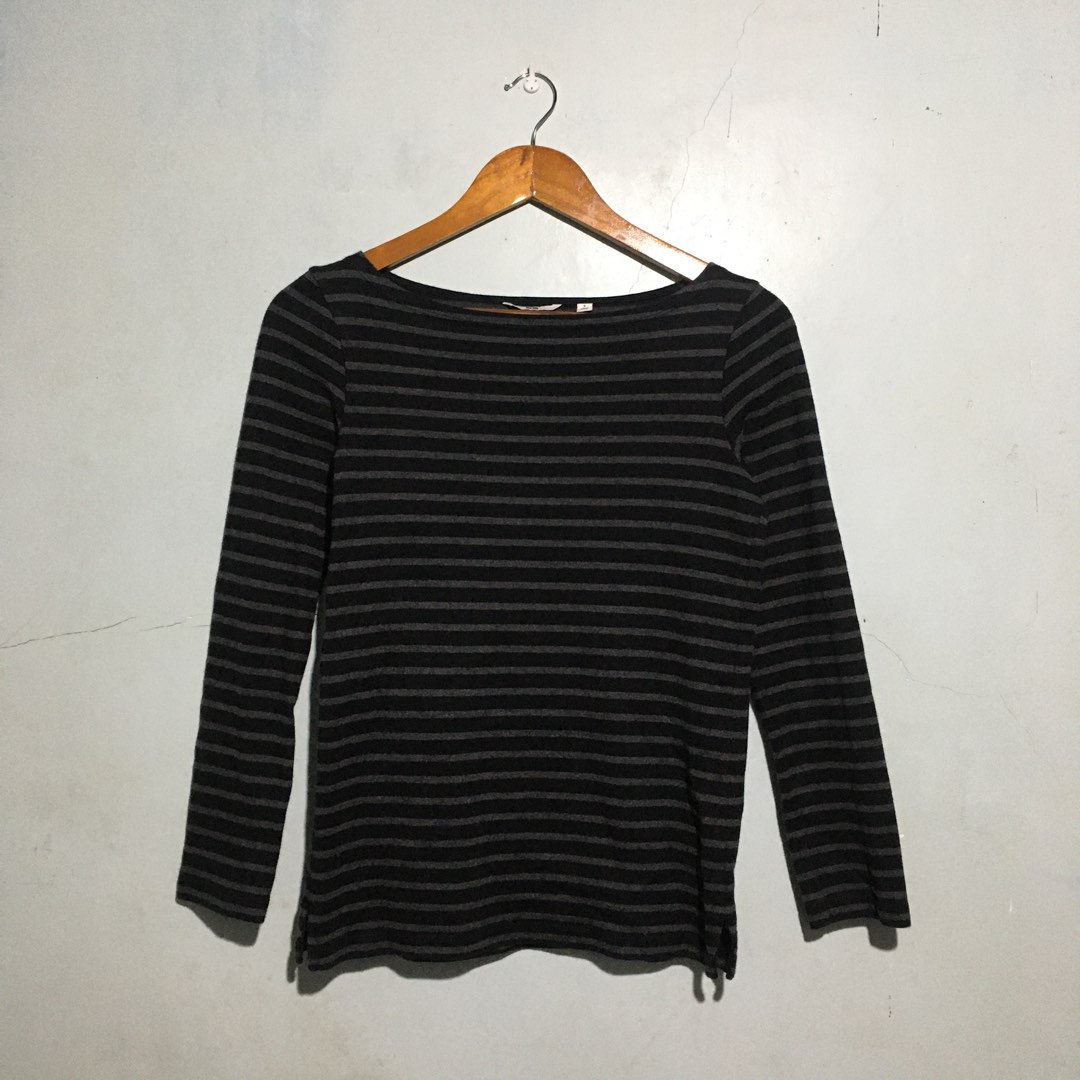 Uniqlo Classic Border Cut-and-Sew Long Sleeve, Women's Fashion, Tops ...