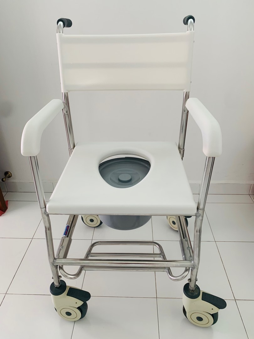 DNR Stainless Steel White Commode Chair with Lockable Wheels, Health ...