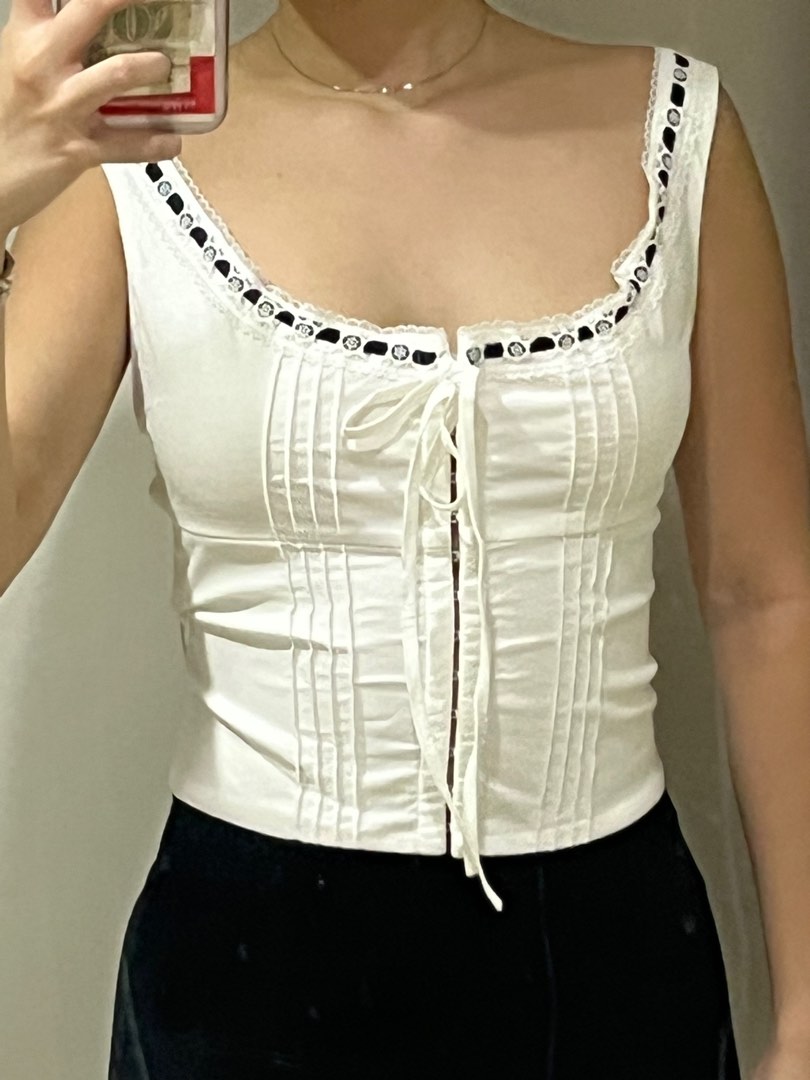 White Corset Coquette Top, Women's Fashion, Tops, Blouses on Carousell