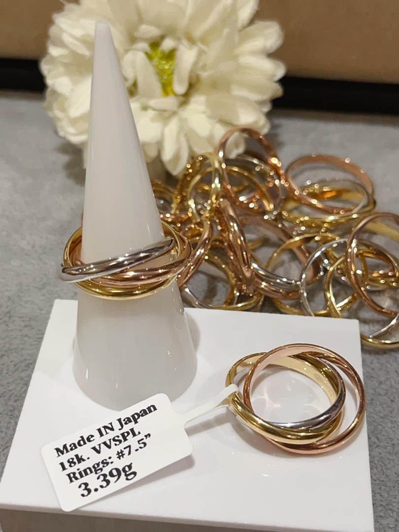 18K Japan Gold tricolor ring, Women's Fashion, Jewelry & Organizers ...