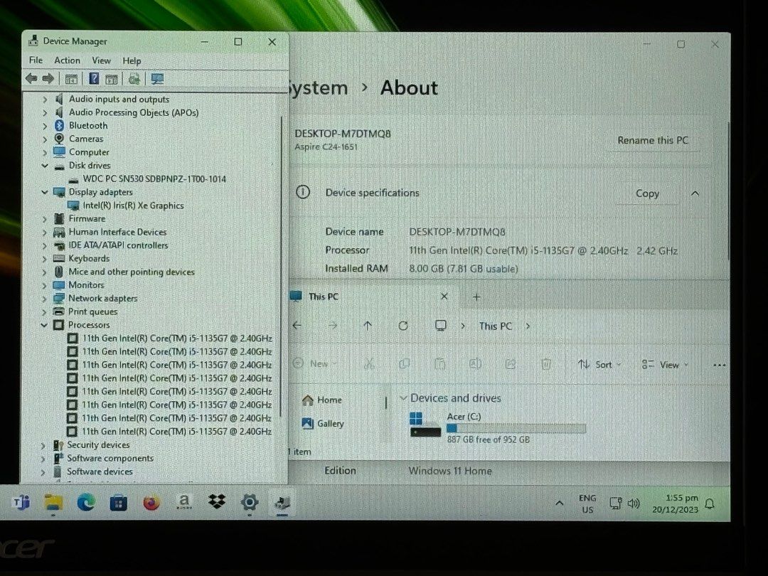 ACER ASPIRE C24-1651 AiO All-in-One 24" inch FHD Desktop Computer PC ...