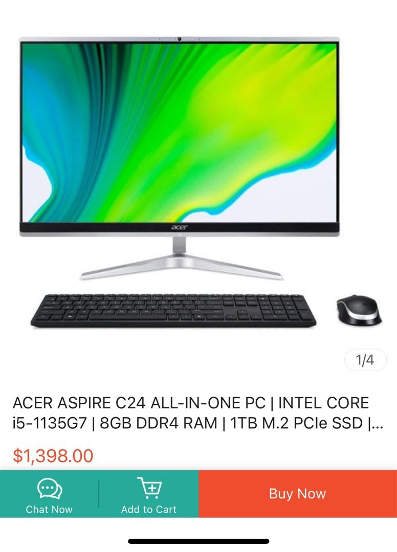 ACER ASPIRE C24-1651 AiO All-in-One 24" inch FHD Desktop Computer PC ...