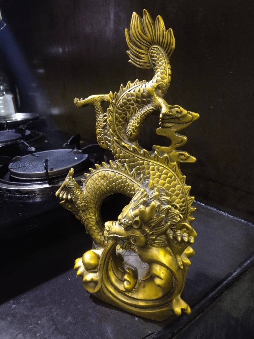 Brass lucky dragon statue display, Hobbies & Toys, Memorabilia ...