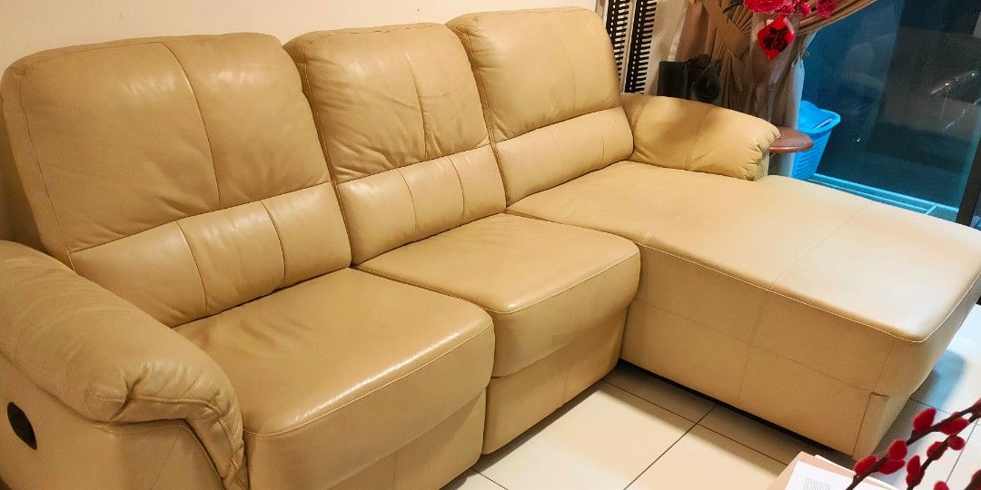 Cellini cow leather L-shape sofa with Recliner, Furniture & Home Living ...