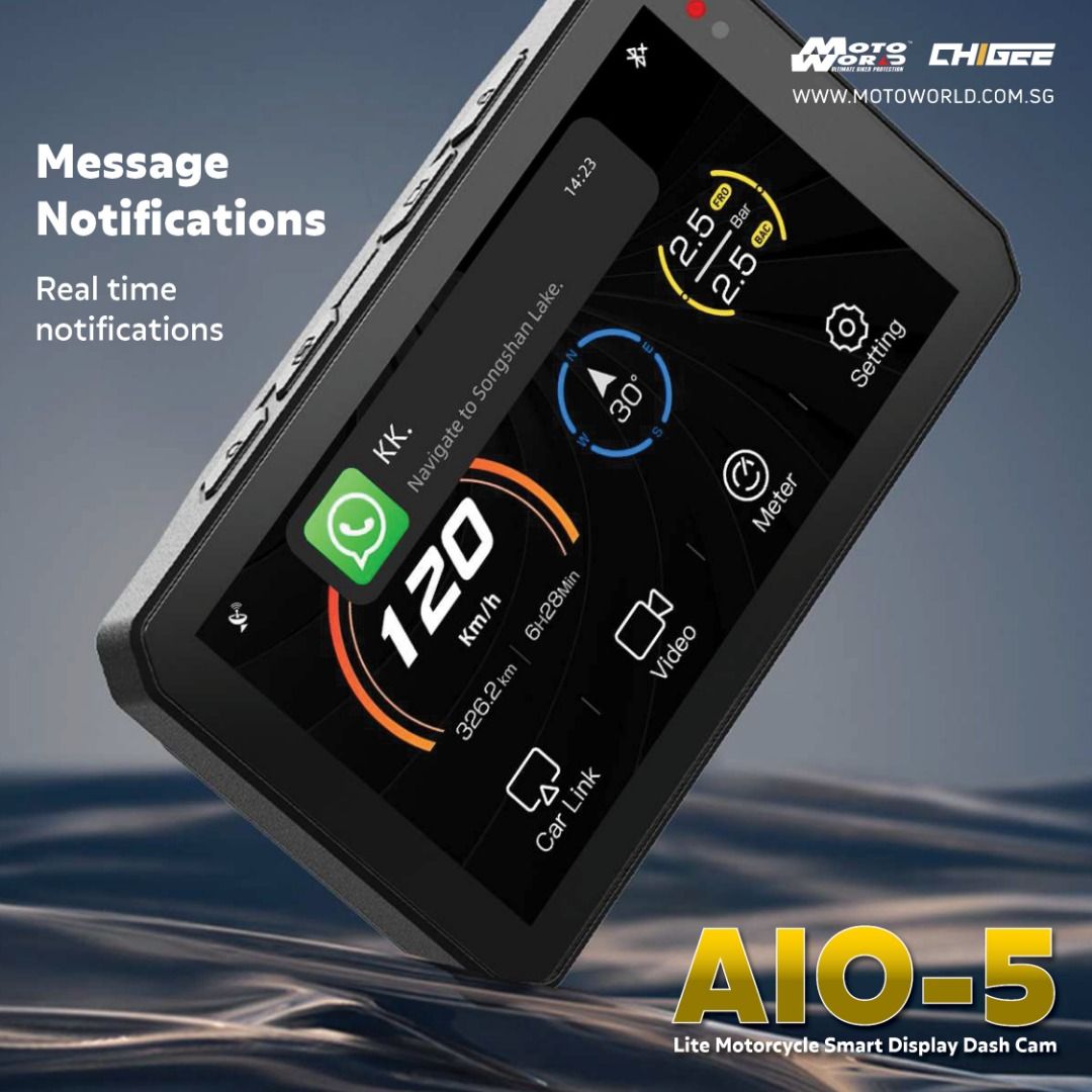 Chigee AIO-5 Lite Motorcycle Headunit Smart Display Navigation / Dash Camera / Blind Spot ...